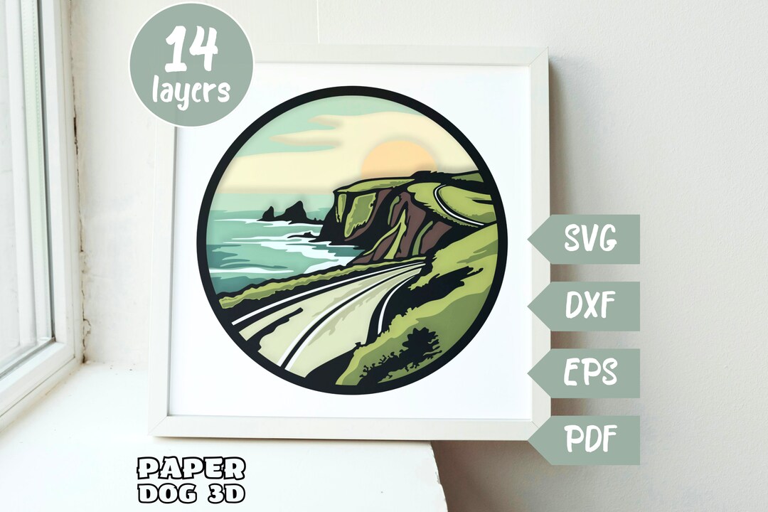 Road Landscape Shadow Box Template 3D Layered SVG for Cardstock ...