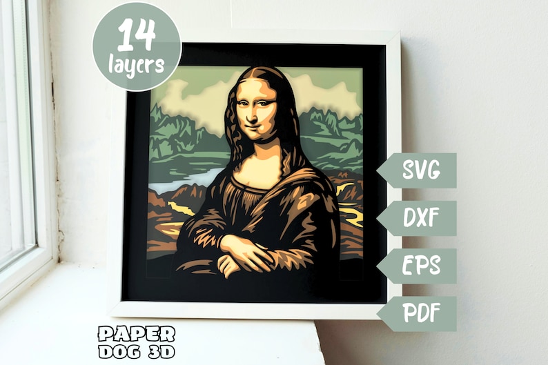 Mona Lisa 3D Layered SVG for Cardstock, Multilayer Papercut, Shadow Box ...