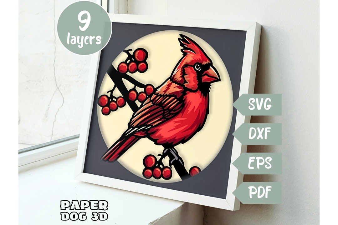 Cardinal Shadow Box 3D Layered SVG for Cardstock, Papercut, Bird ...