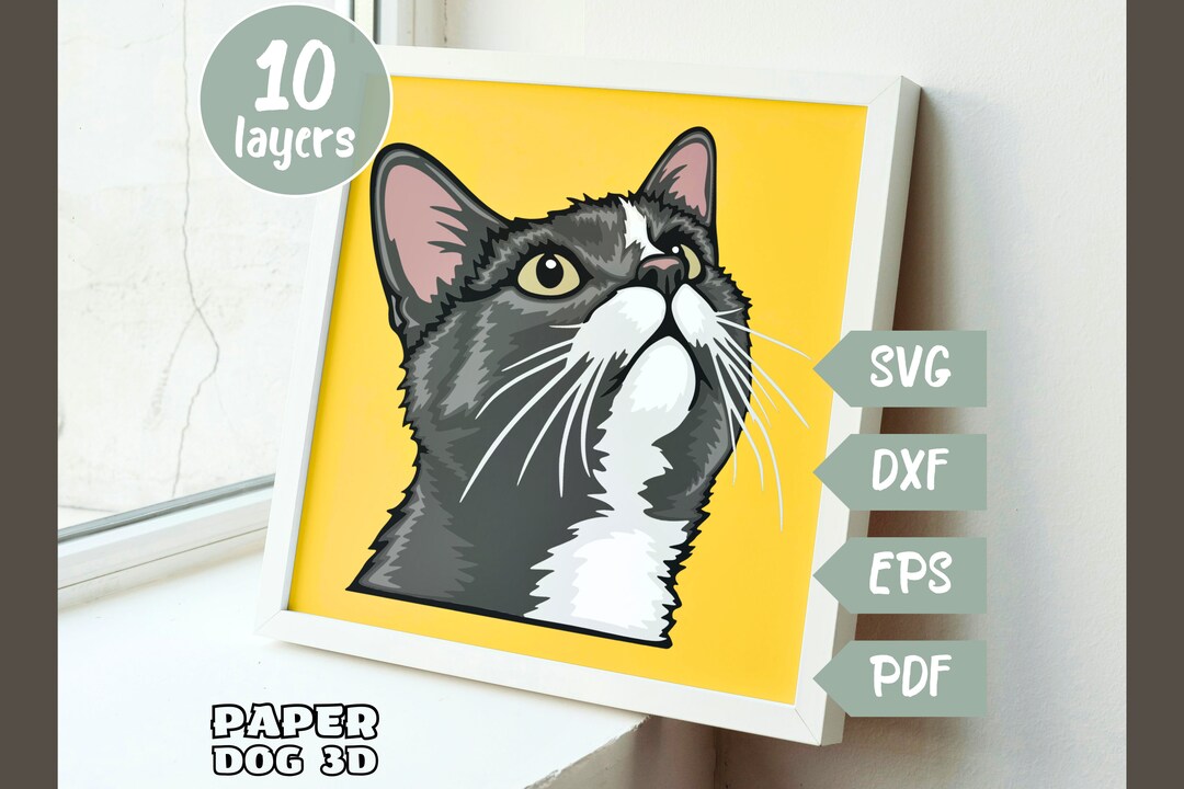 Gray Cat 3D Layered SVG for Cardstock, Multilayer Papercut, Shadow Box ...