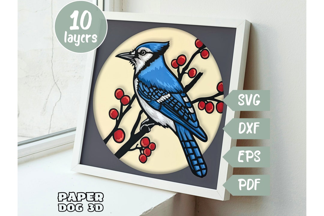 Blue Jay Shadow Box 3D Layered SVG for Cardstock, Papercut, Bird ...