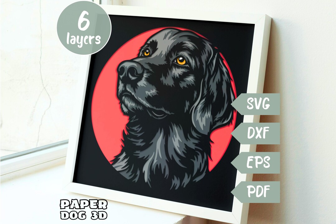 Layered Flat Coated Retriever 3D SVG for Cardstock, Multilayer Papercut ...