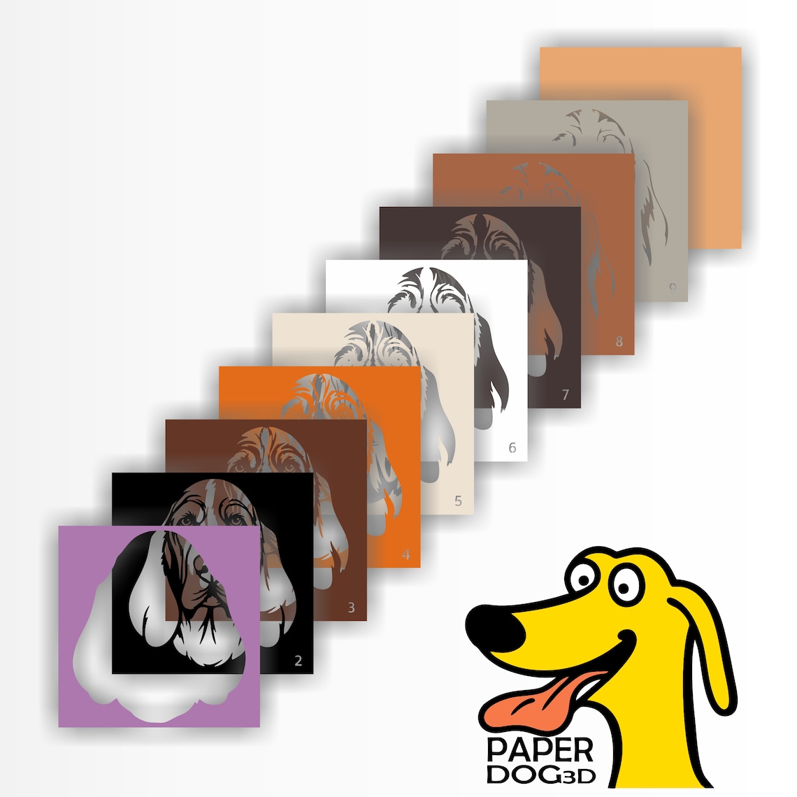 Basset Hound SVG 3D Layered for Cardstock, Multilayer Papercut, Shadow ...