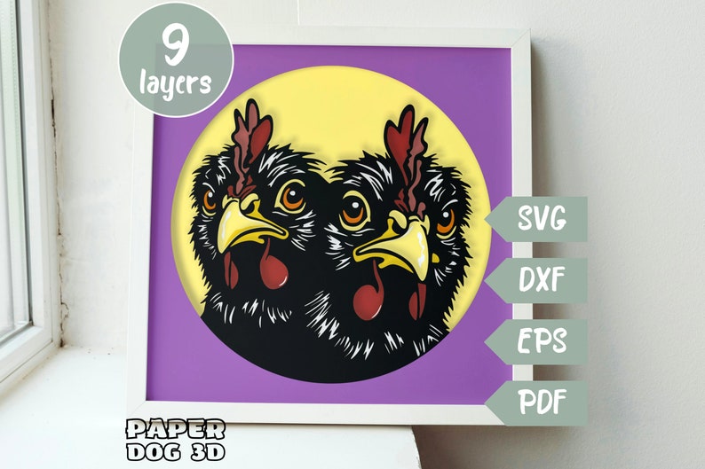 Black Chickens SVG Layered SVG for Cardstock 3D Shadow Box, Multilayer ...