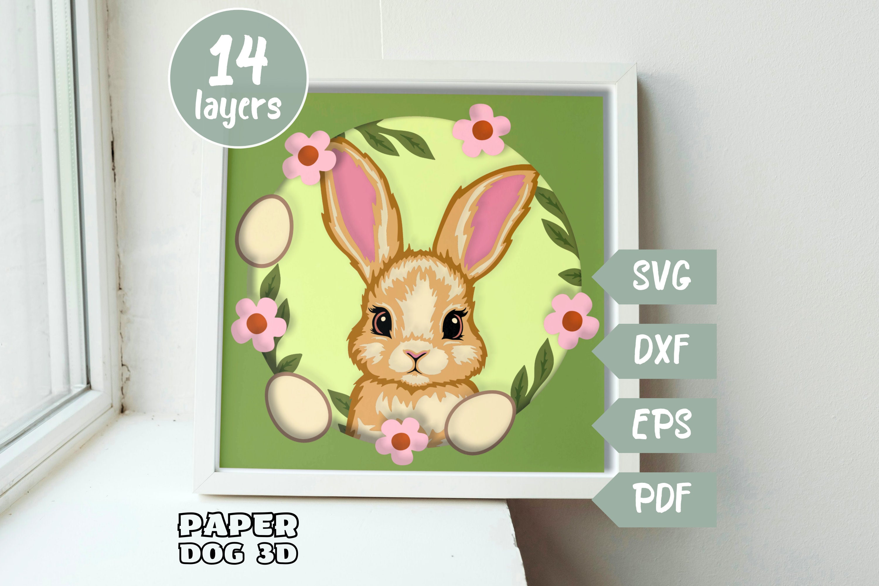 Easter Bunny Shadow Box SVG Template, 3D Layered SVG for Cardstock ...