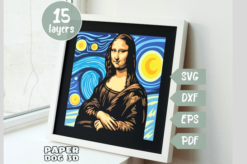 Mona Lisa Starry Night 3D Layered SVG for Cardstock, Multilayer ...
