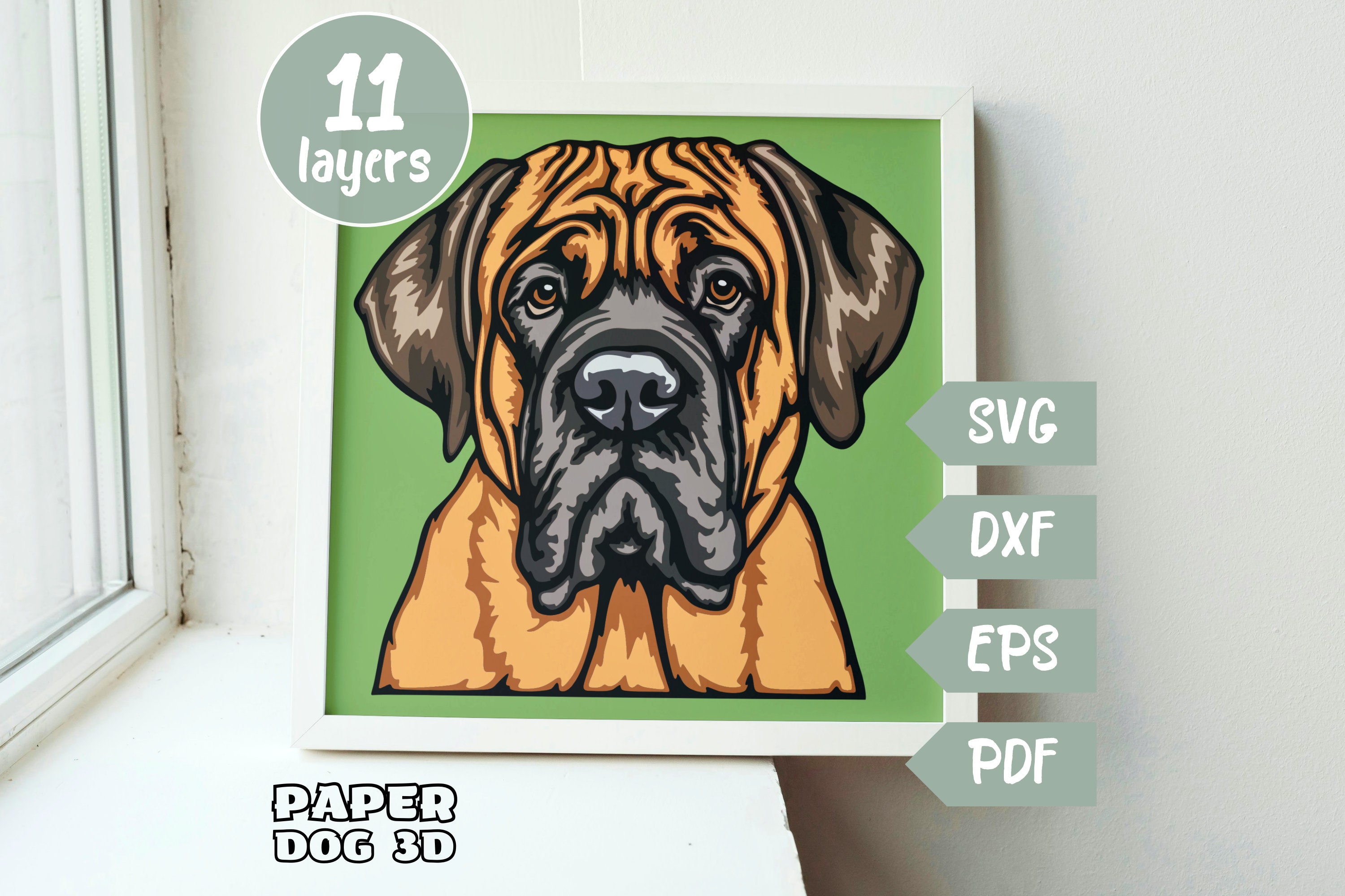 English Mastiff 3D Layered SVG for Cardstock, Multilayer Papercut ...