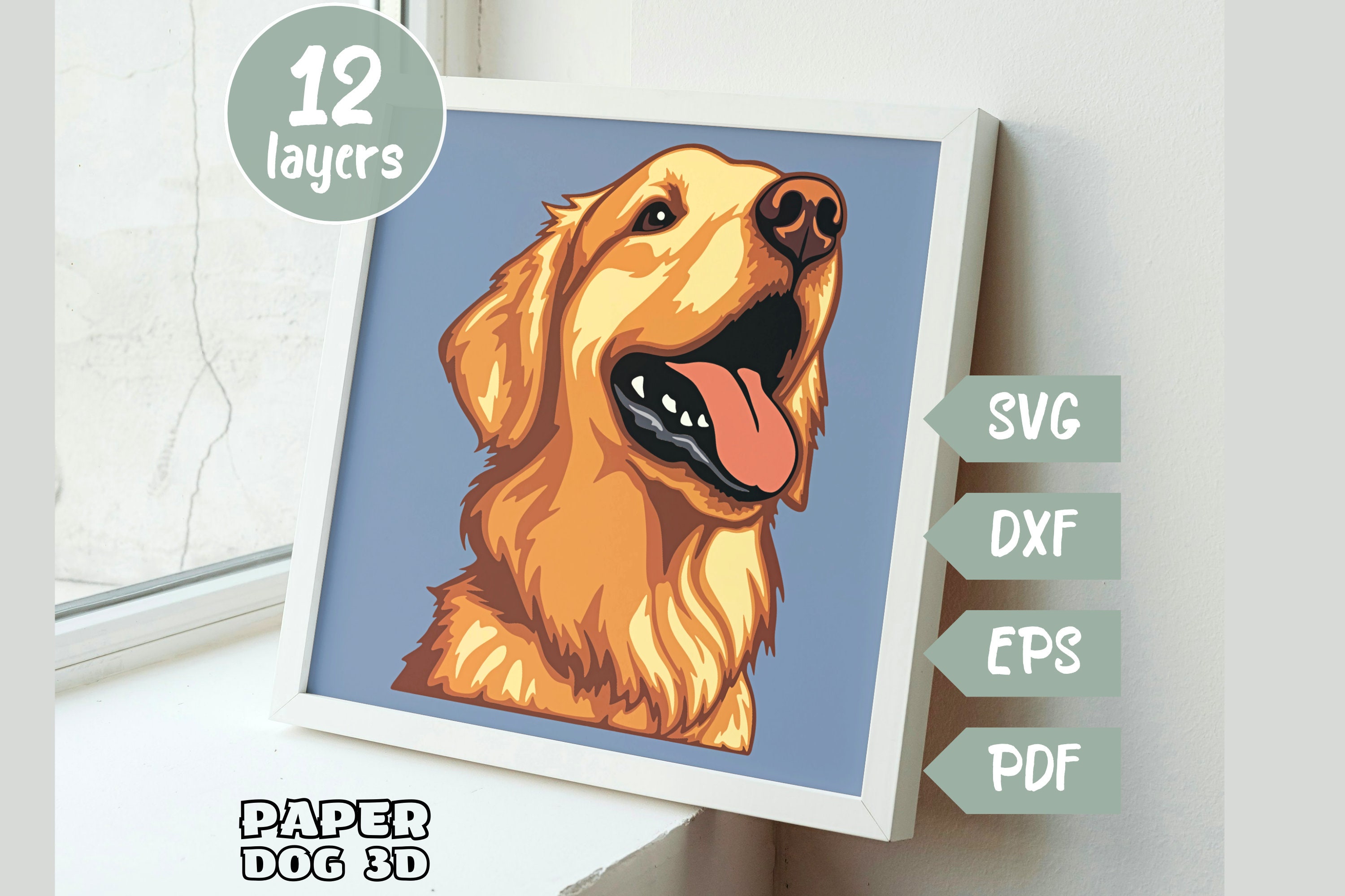 Golden Retriever 3D Layered SVG for Cardstock, Multilayer Papercut ...