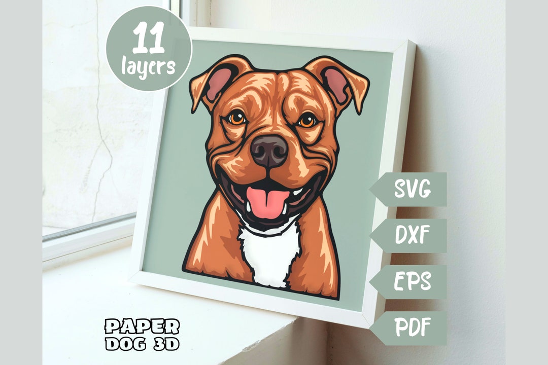 Staffordshire Bull Terrier 3D Layered SVG for Cardstock, Multilayer ...
