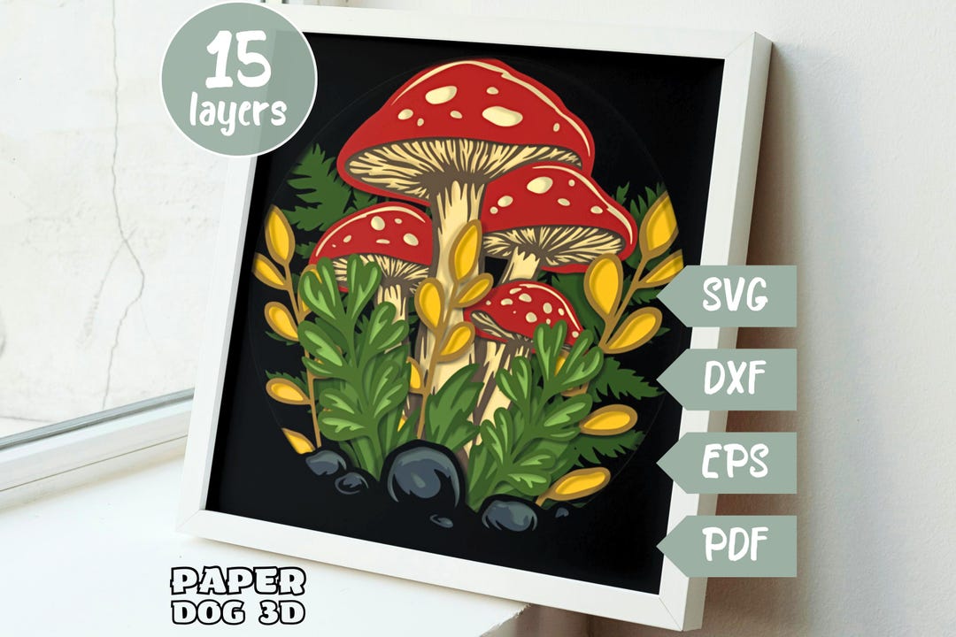 Mushroom Shadow Box Template 3D Layered SVG for Cardstock, Forest ...