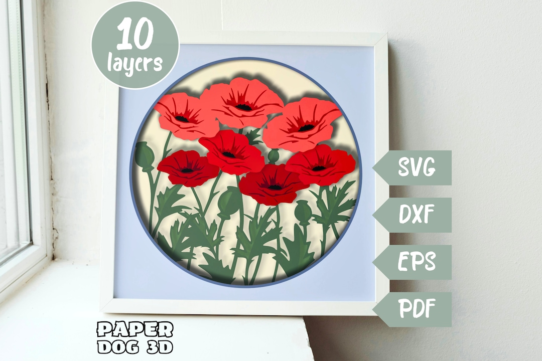 Flower Poppy Shadow Box Template 3D Layered SVG for Cardstock ...