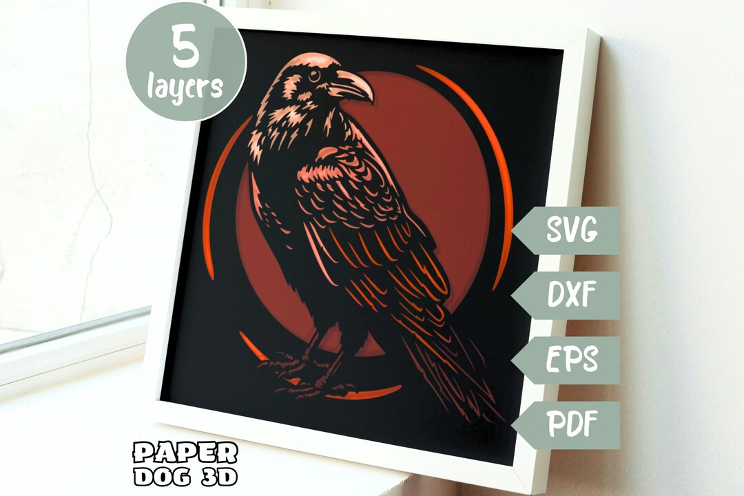 Raven Shadow Box 3D Layered SVG for Cardstock, Papercut, Bird ...