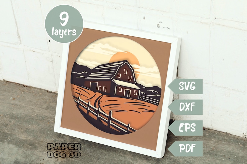Barn 3D Layered SVG for Cardstock, Farm Landscape Multilayer Papercut ...