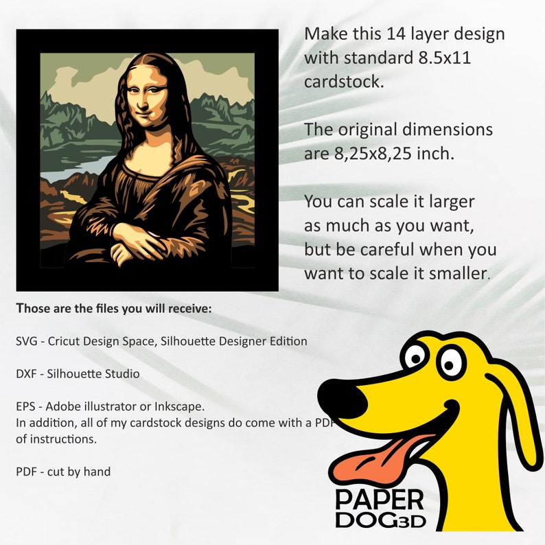 Mona Lisa 3D Layered SVG for Cardstock, Multilayer Papercut, Shadow Box ...