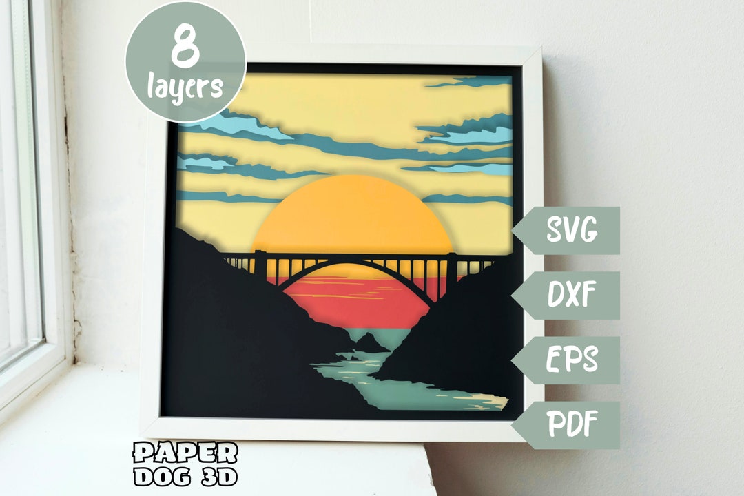 Bridge Scene Shadow Box Template 3D Layered SVG for Cardstock ...