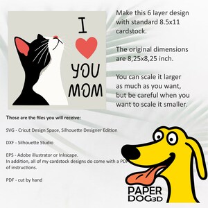 I Love You Mom, Cat 3D Layered SVG for Cardstock, Multilayer Papercut ...