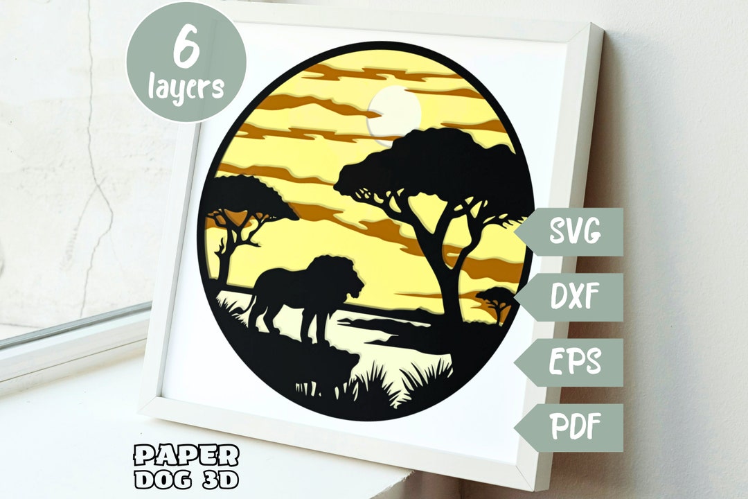 Lion Shadow Box Template, 3D Layered SVG for Cardstock, Multilayer Lion ...