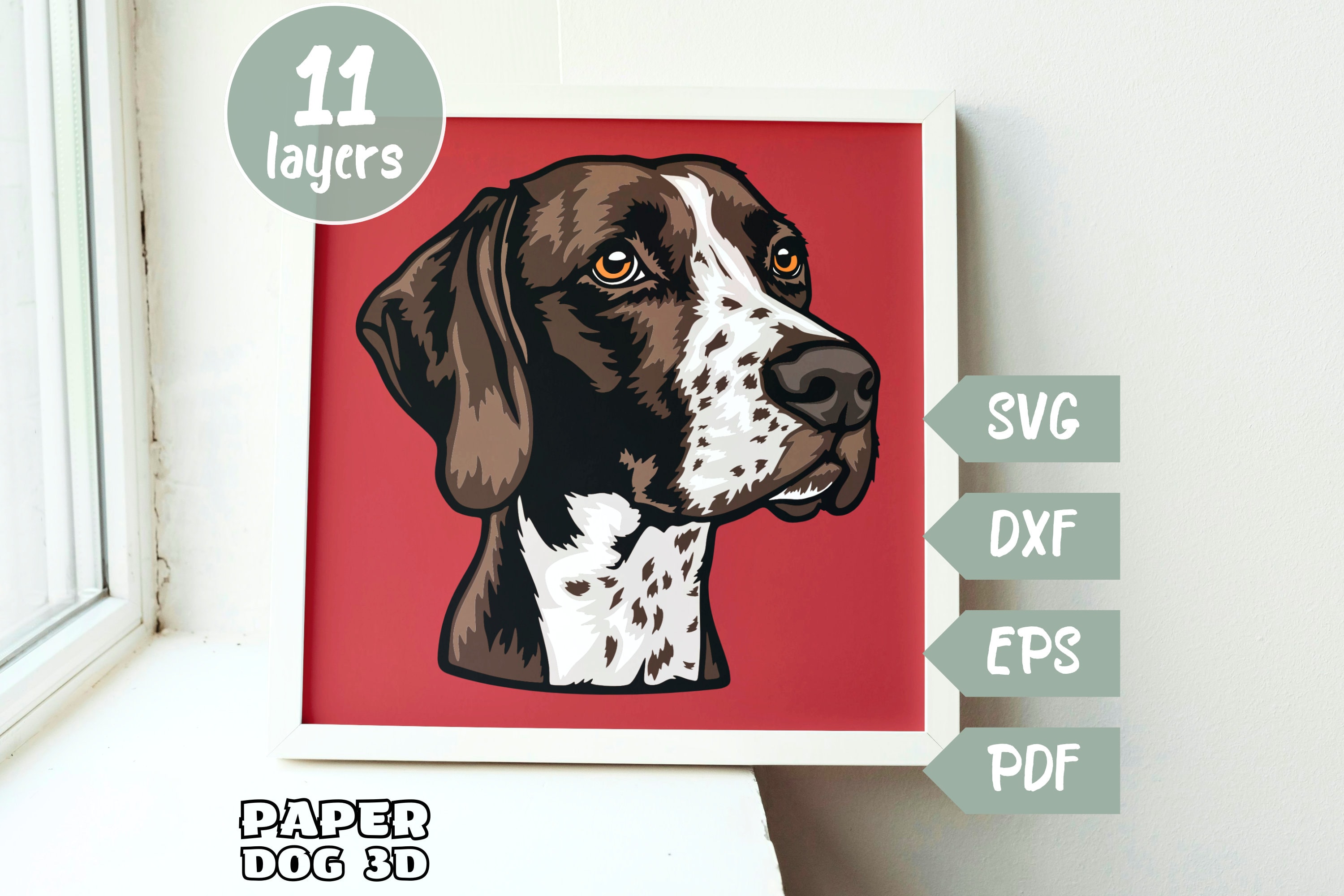 German Pointer 3D Layered SVG for Cardstock, Multilayer Papercut ...