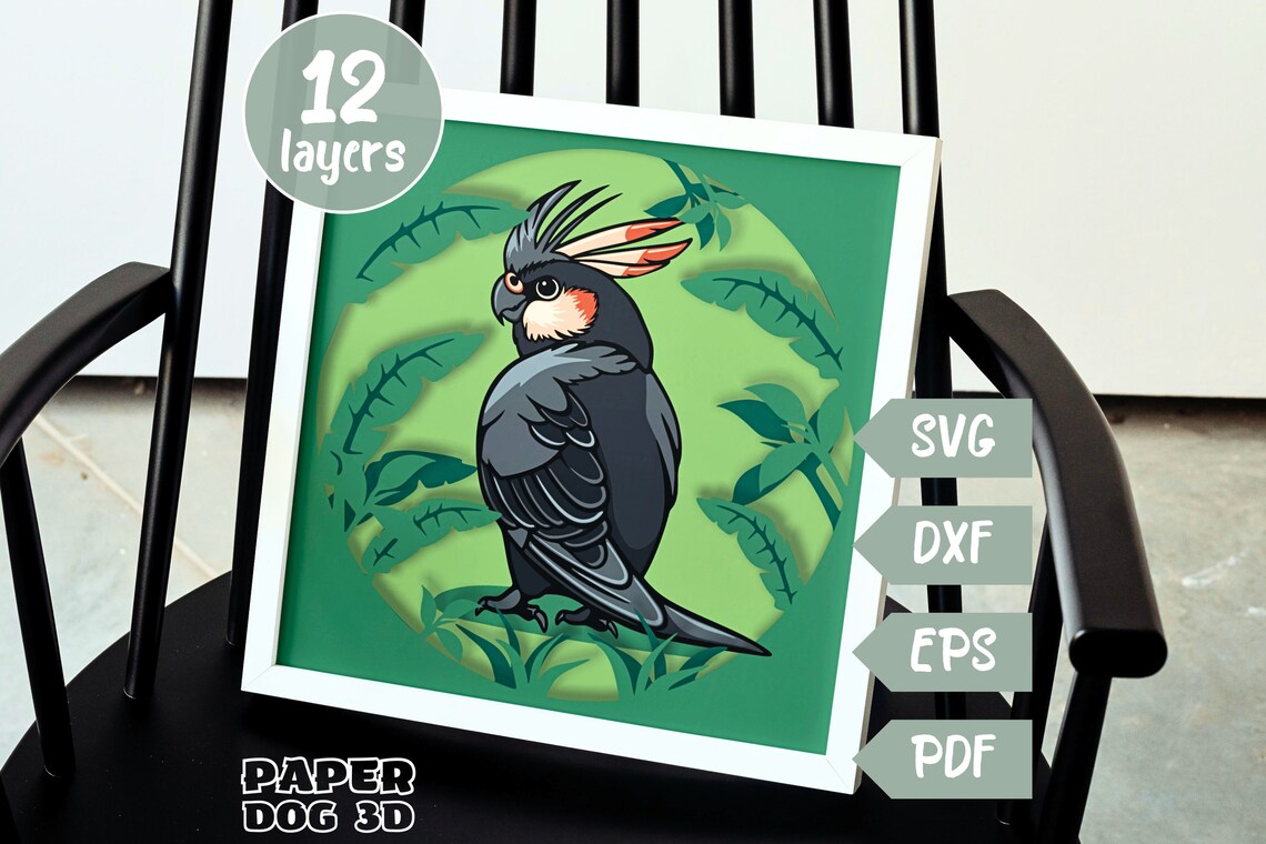 BLACK Parrot Shadow Box SVG Template, 3D Layered SVG for Cardstock ...