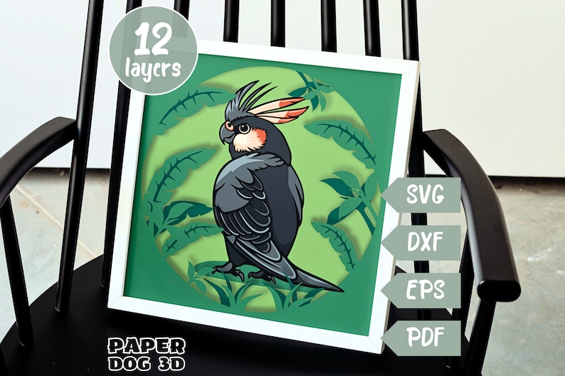 BLACK Parrot Shadow Box SVG Template, 3D Layered SVG for Cardstock ...