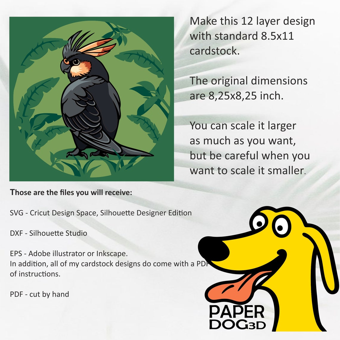 BLACK Parrot Shadow Box SVG Template, 3D Layered SVG for Cardstock ...