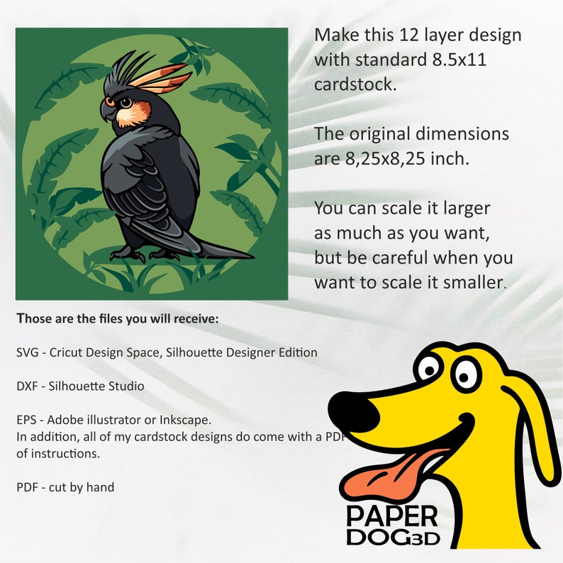 BLACK Parrot Shadow Box SVG Template, 3D Layered SVG for Cardstock ...