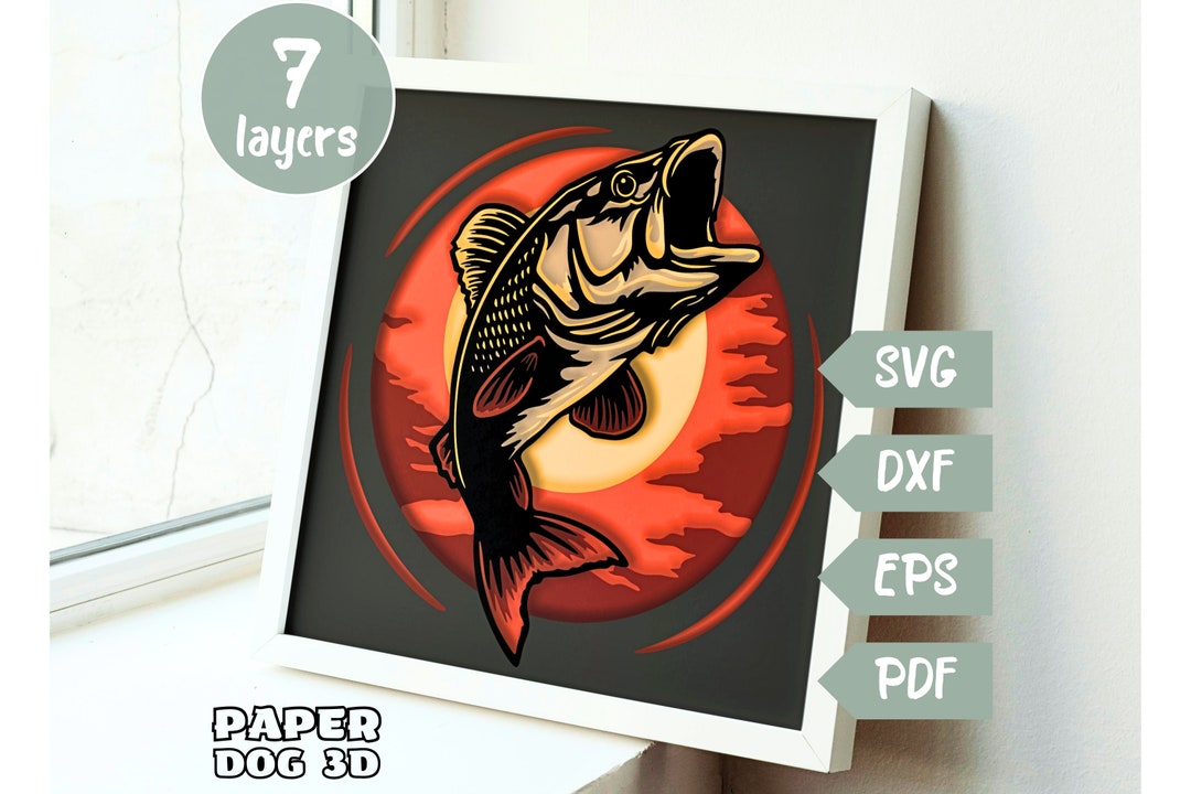 Bass Fish 3D Layered SVG for Cardstock, Multilayer Papercut, Shadow Box ...