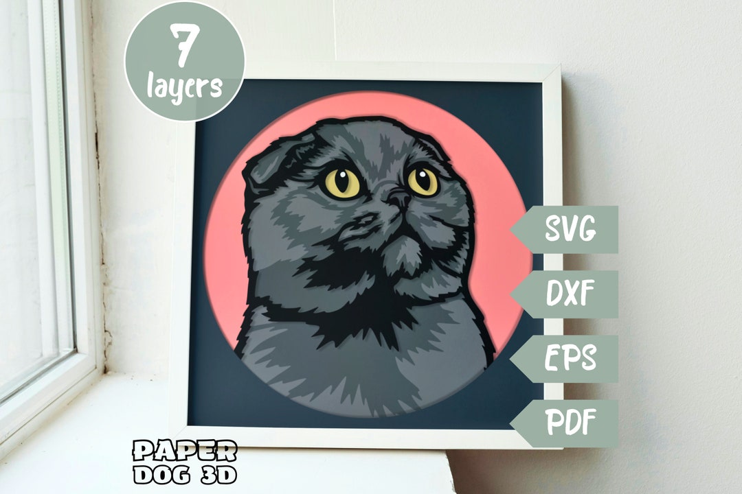Scottish Fold Gray Cat 3D Layered SVG for Cardstock, Multilayer ...