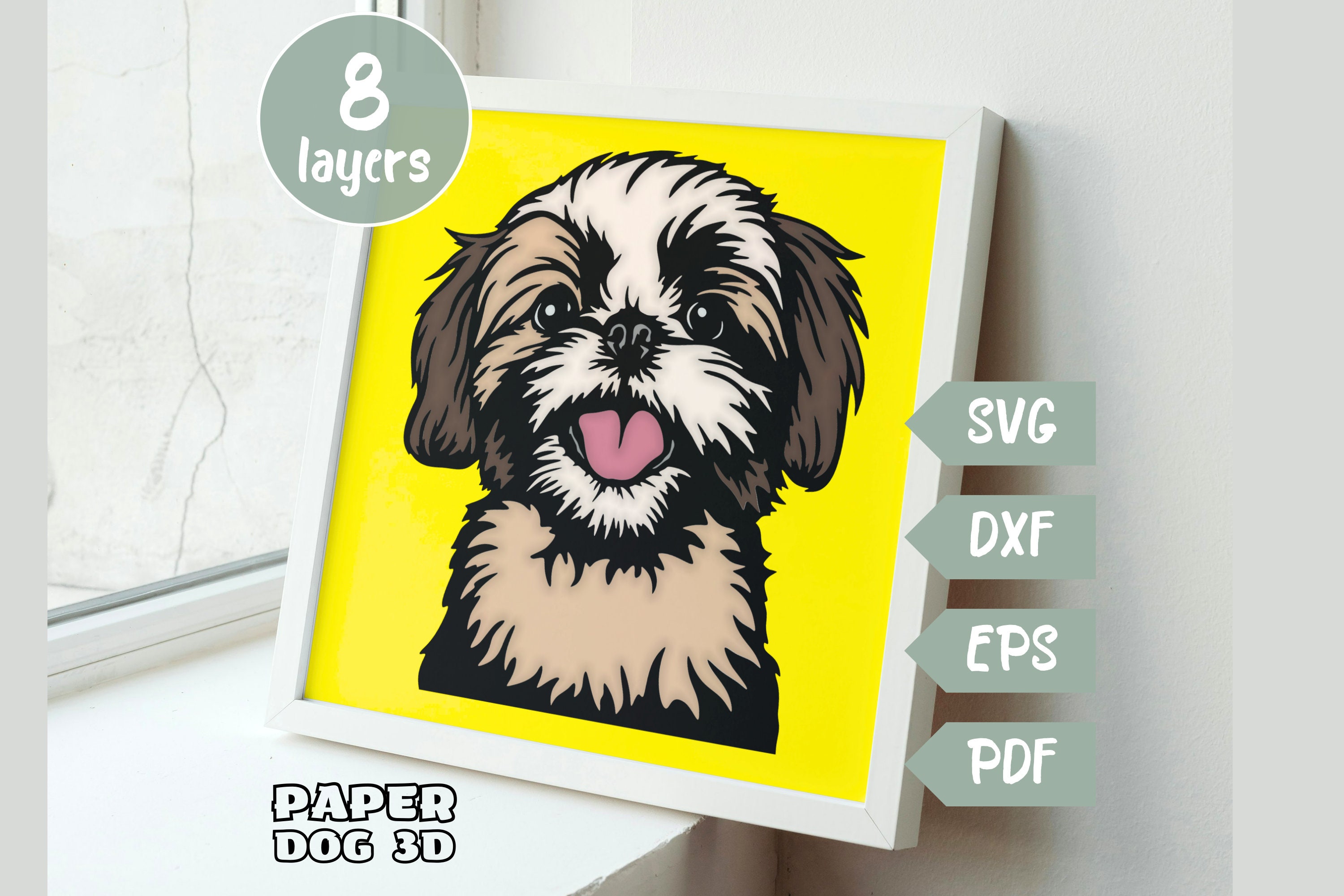 Shih Tzu Dog 3D Layered SVG for Cardstock, Multilayer Papercut, Shadow ...