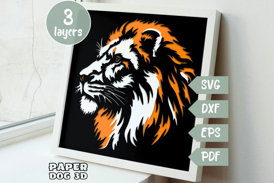 Lion 3D Layered SVG for Cardstock, Multilayer Papercut, Animal Shadow ...