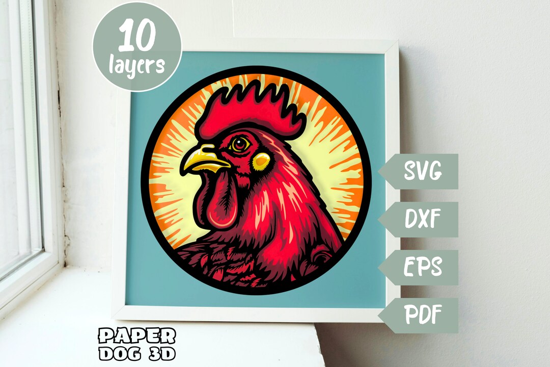 Chicken 3D Shadow Box, Layered SVG for Cardstock, Rooster Multilayer ...