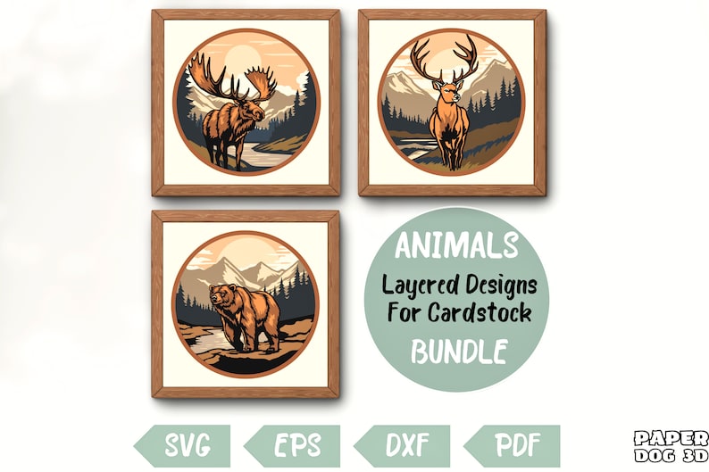 Wildlife Animals Bundle 3D Layered SVG for Cardstock, Deer Multilayer ...