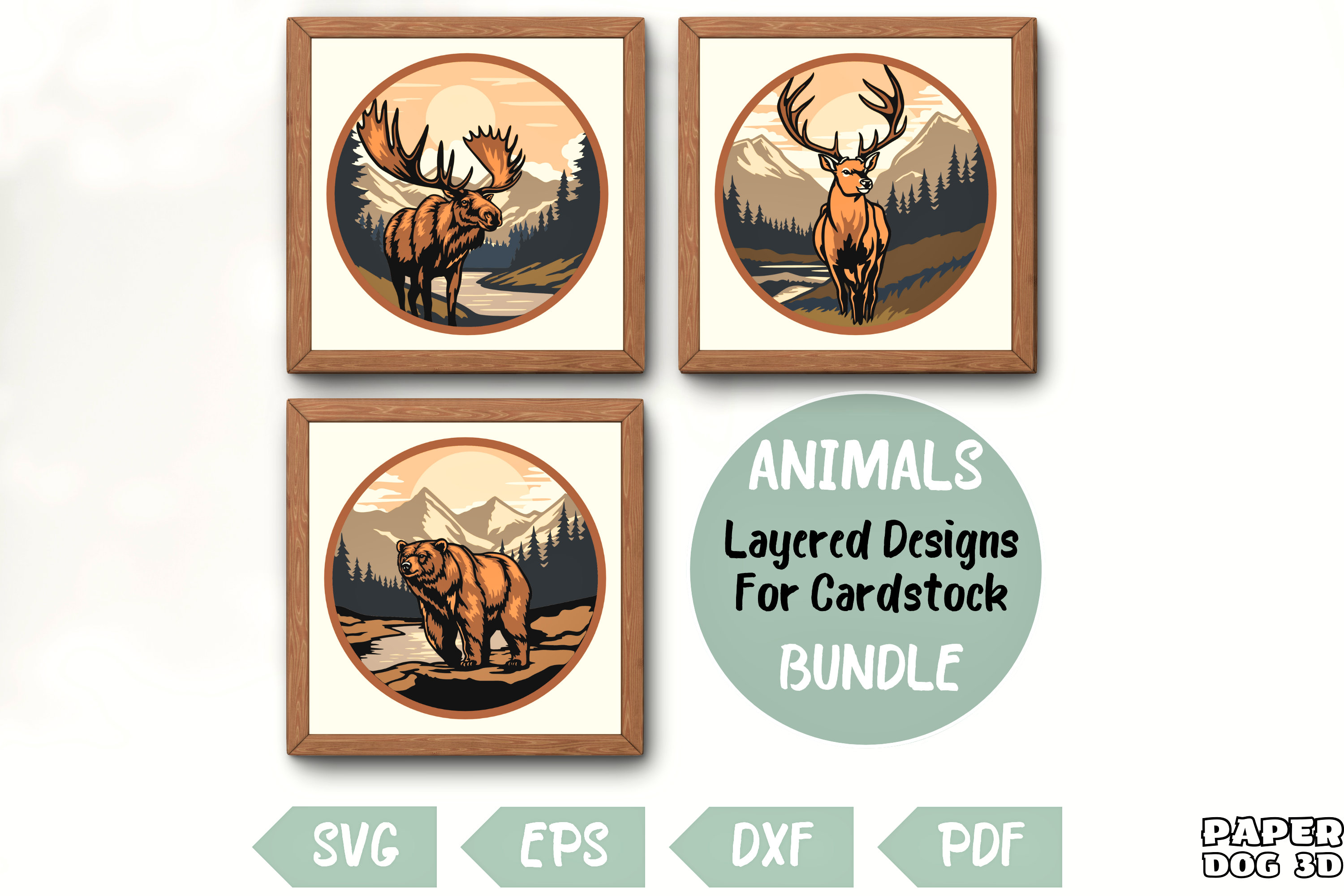 Wildlife Animals Bundle 3D Layered SVG for Cardstock, Deer Multilayer ...