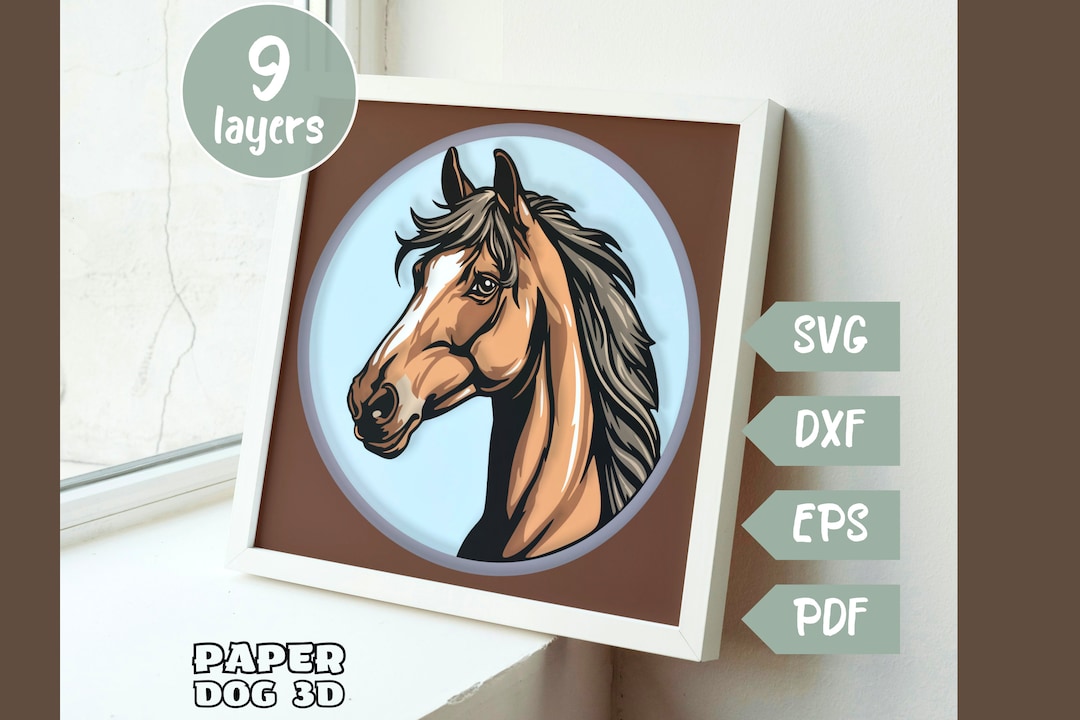Horse Portrait 3D Layered SVG for Cardstock, Shadow Box, Multilayer ...