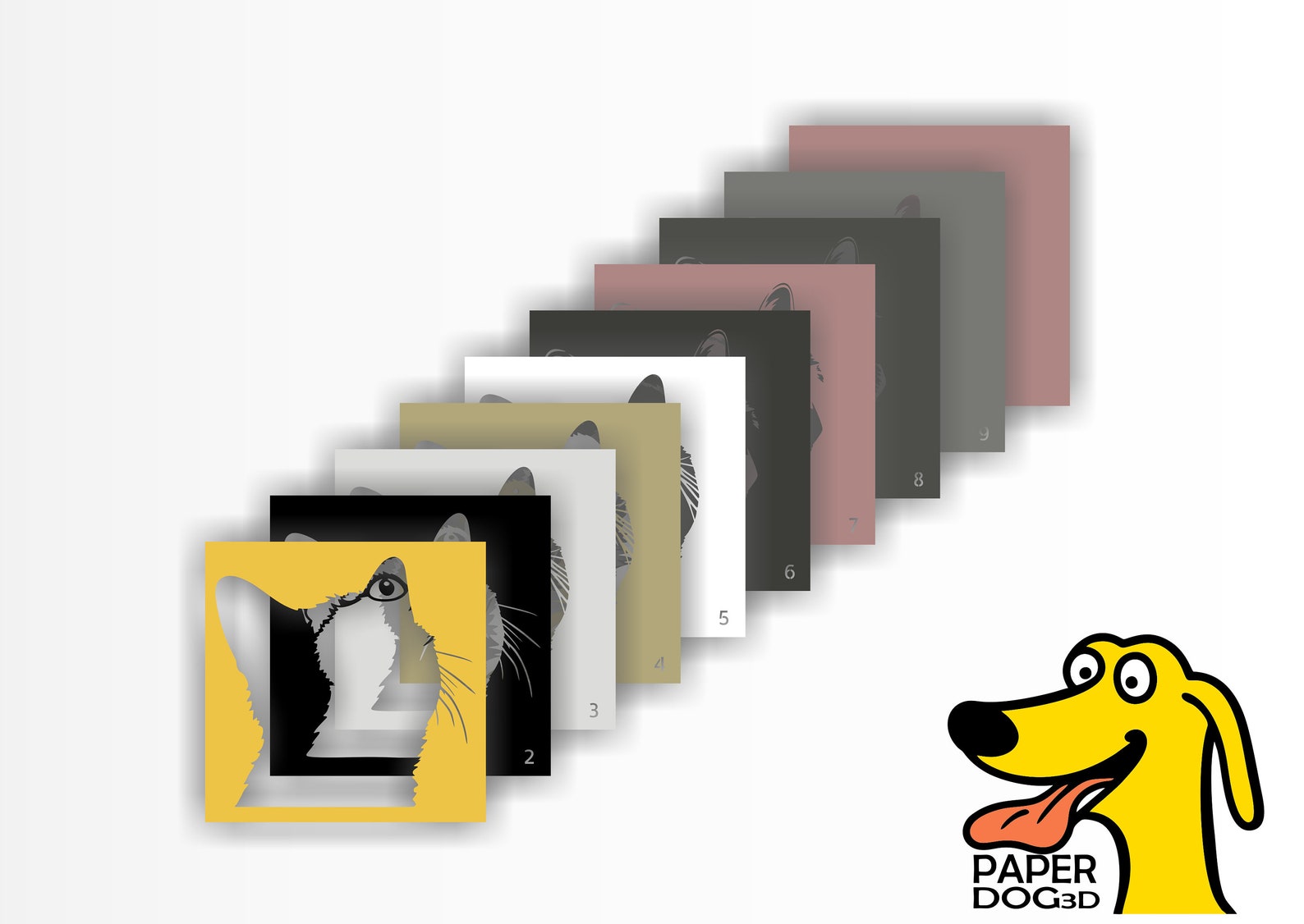 Gray Cat 3D Layered SVG for Cardstock, Multilayer Papercut, Shadow Box ...