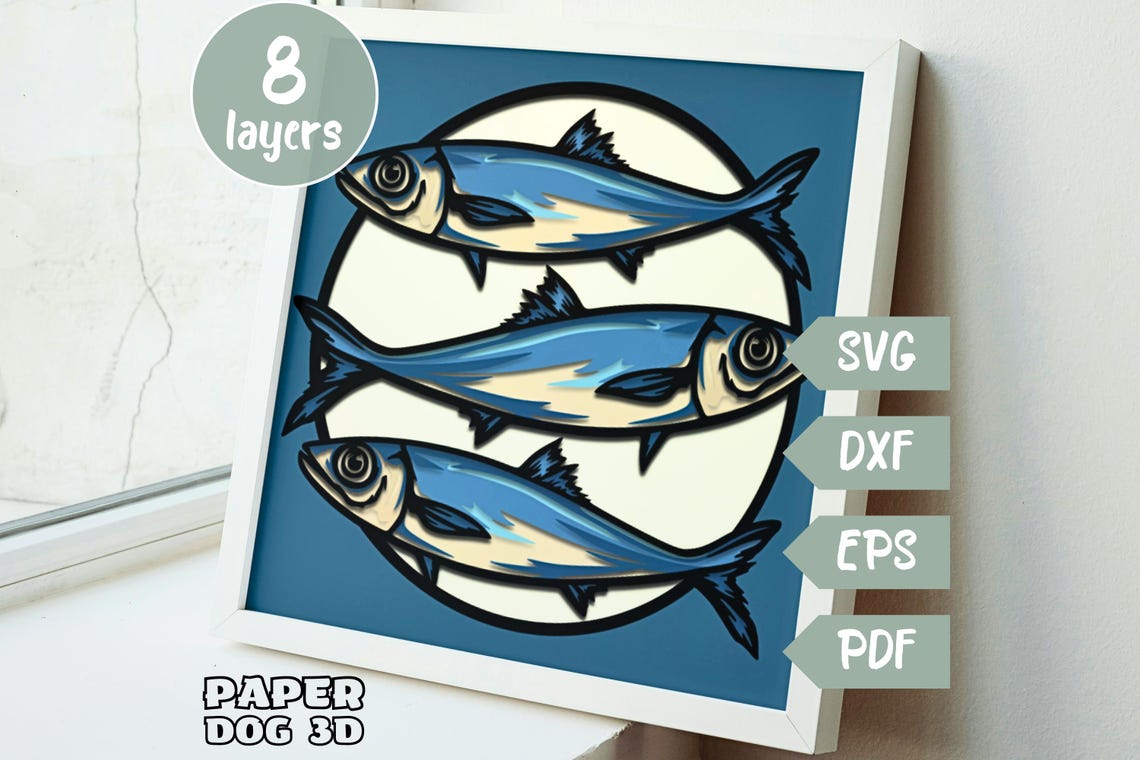 Sardine Shadow Box Template, 3D Layered SVG for Cardstock, Multilayer ...