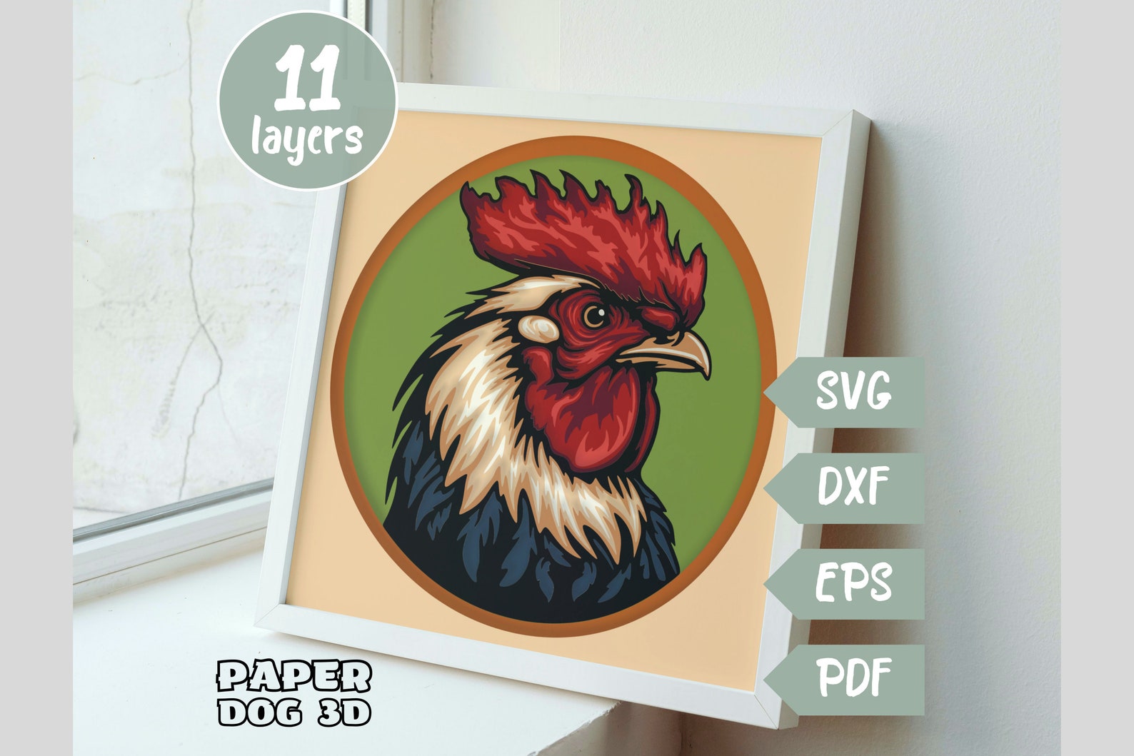 Rooster 3D Layered SVG for Cardstock, Chicken Multilayer Papercut ...
