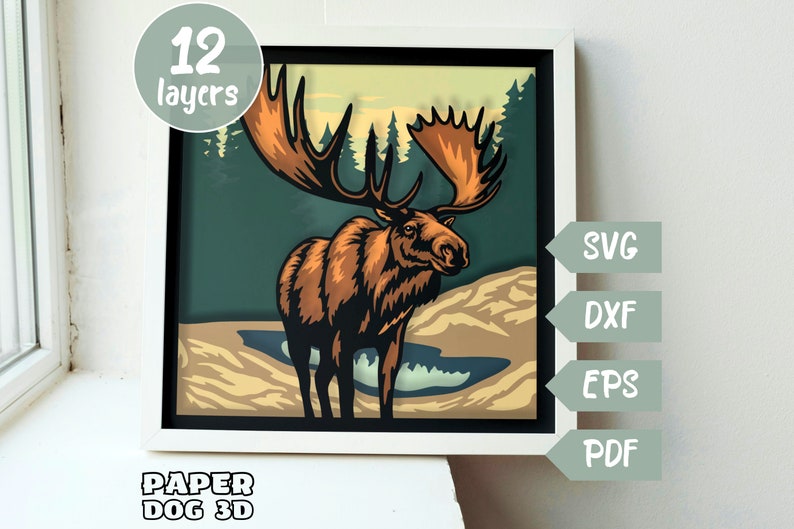 Moose Shadow Box Template, 3D Layered SVG for Cardstock, Multilayer ...