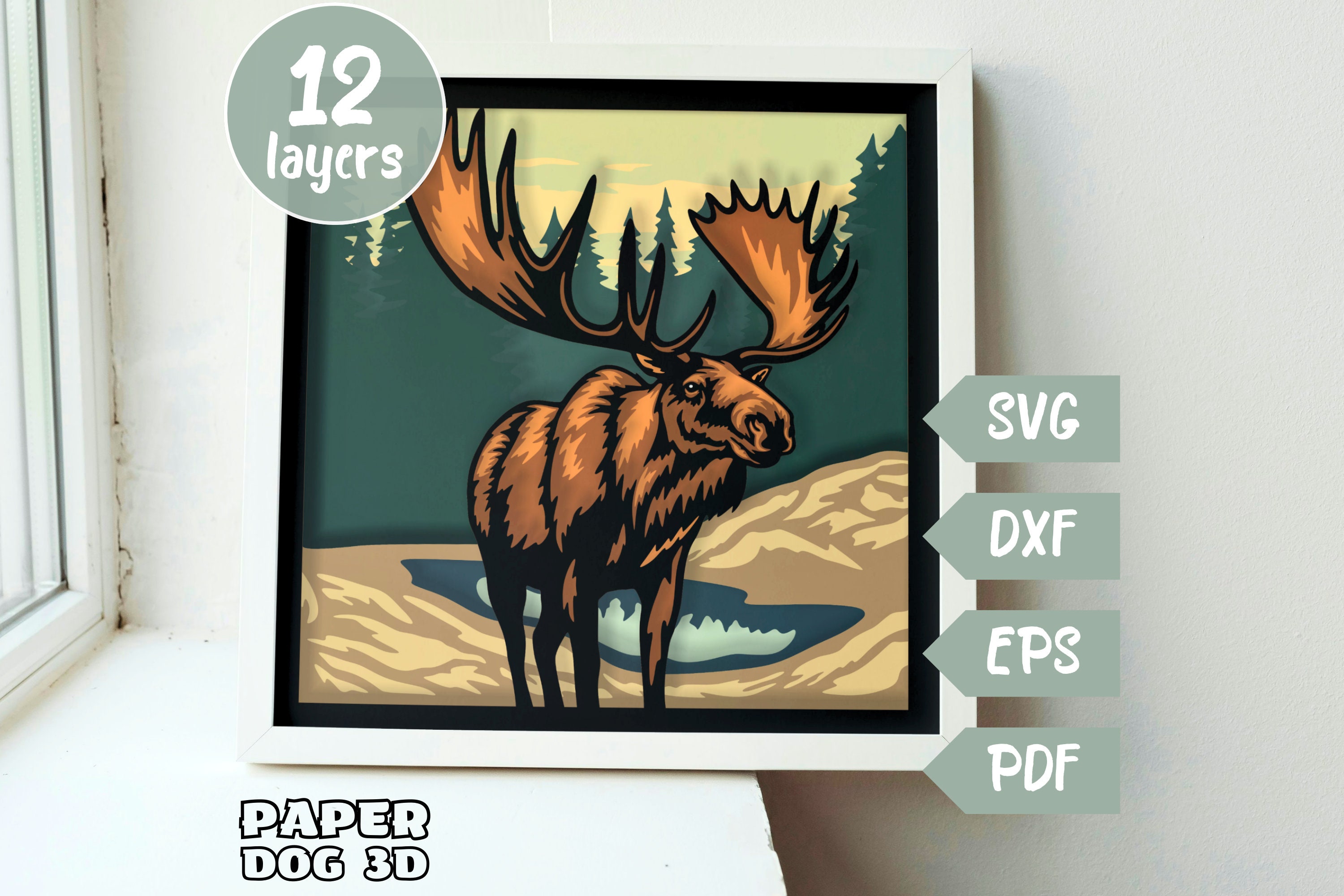 Moose Shadow Box Template, 3D Layered SVG for Cardstock, Multilayer ...