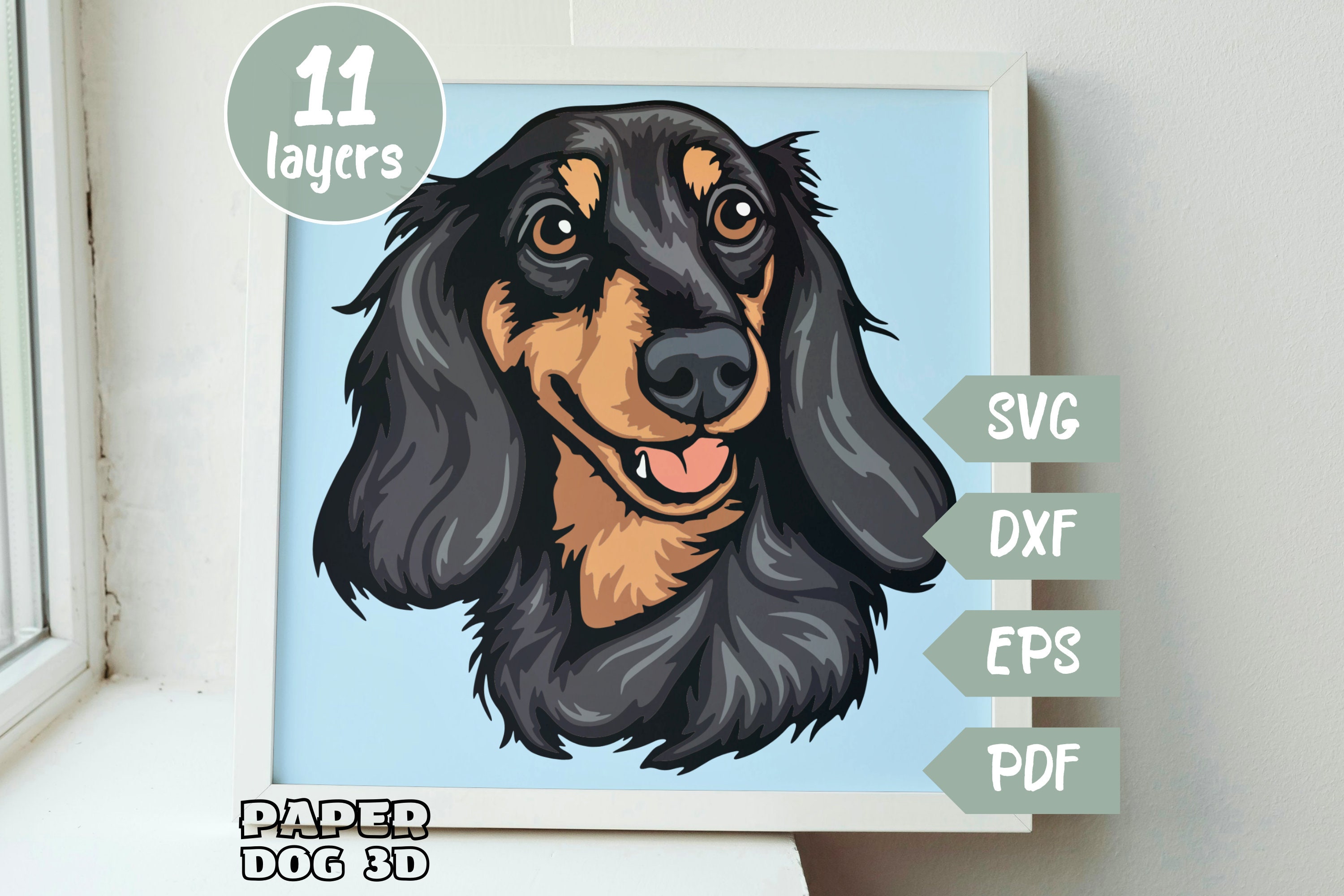 Long Haired Dachshund SVG 3D Layered for Cardstock, Multilayer Papercut ...