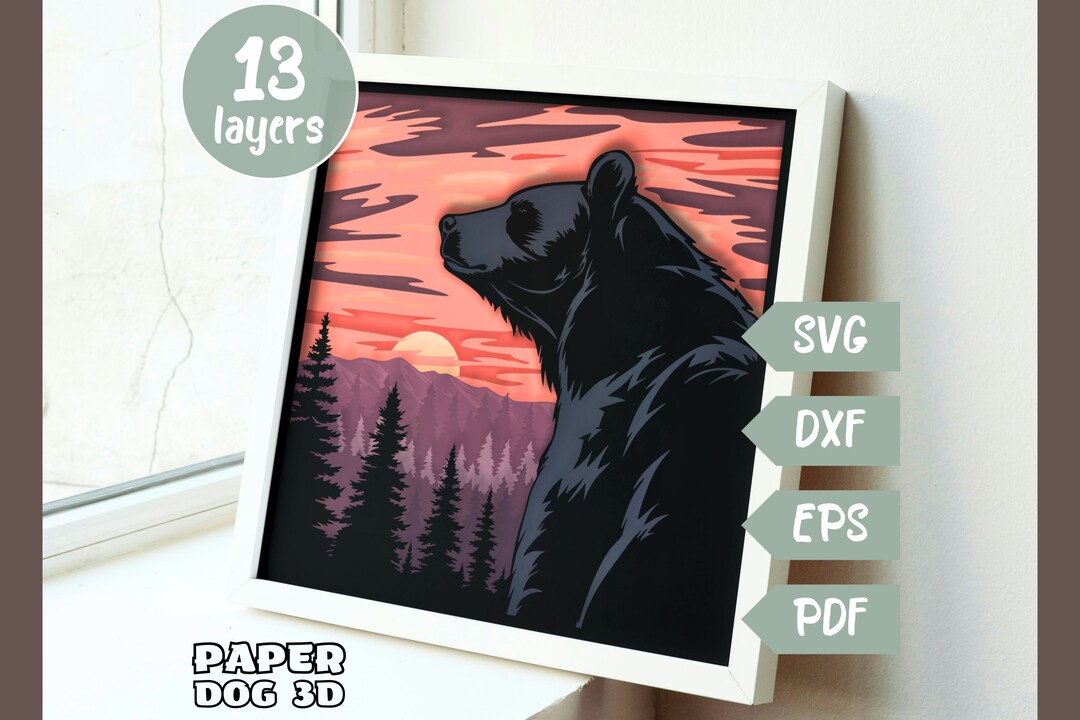 Bear 3D Layered SVG for Cardstock, Multilayer Papercut, Bear Shadow Box ...