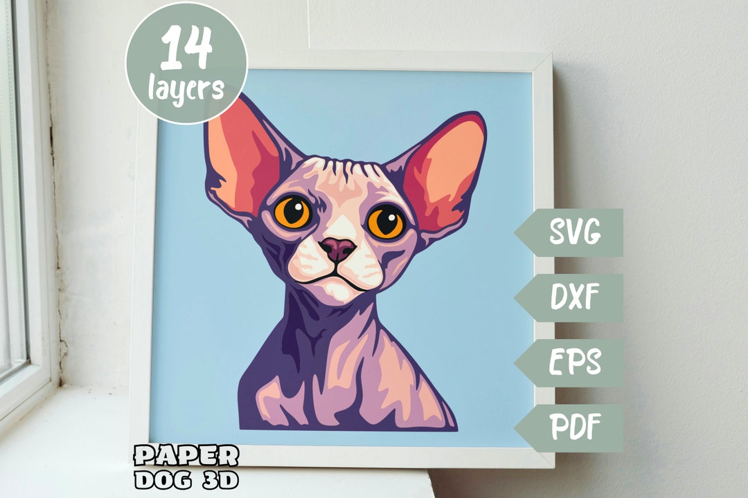 Sphynx Cat 3D Layered SVG for Cardstock, Multilayer Papercut, Shadow ...