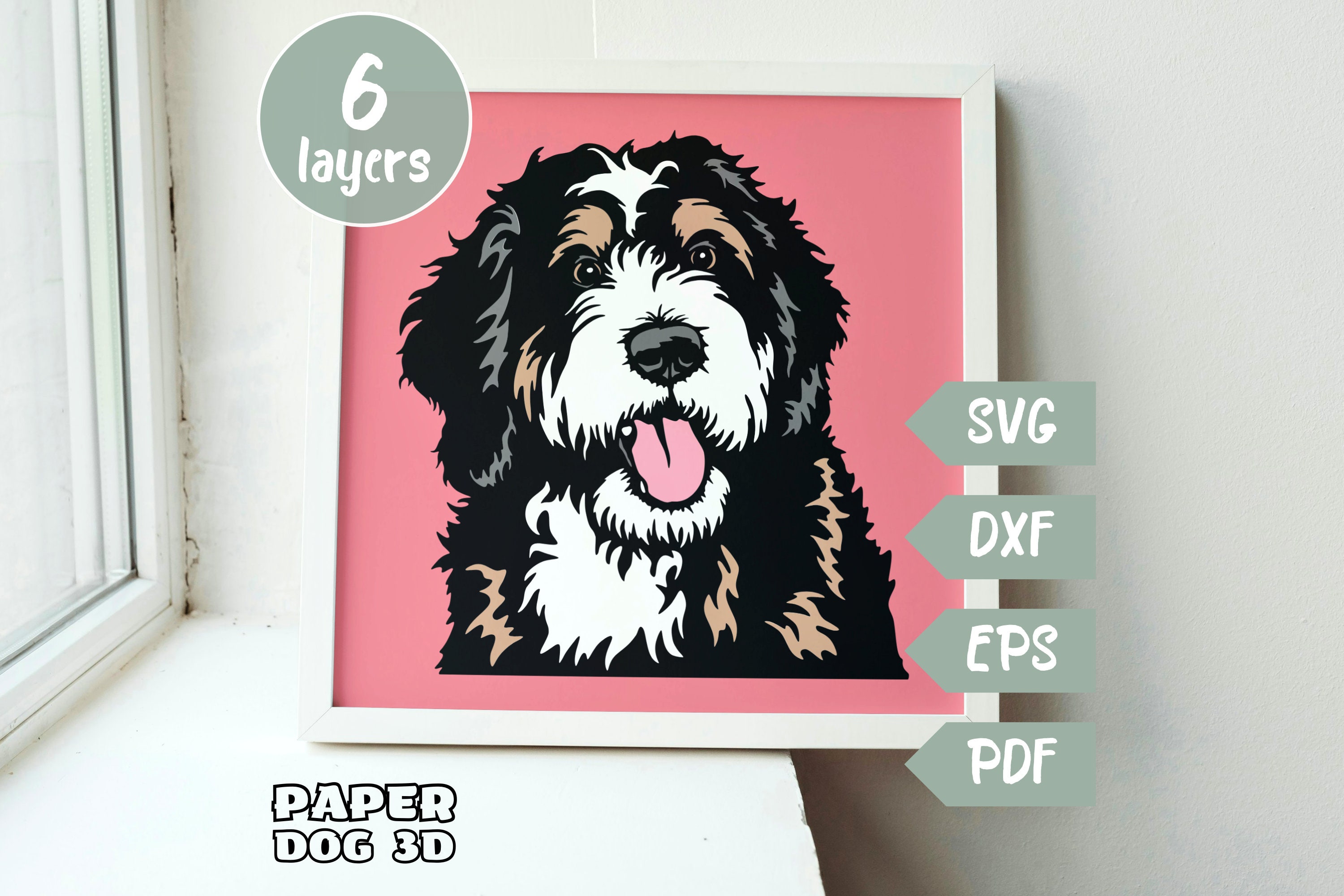 Bernedoodle SVG 3D Layered for Cardstock, Multilayer Papercut, Shadow ...