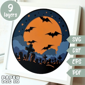 Graveyard Halloween Shadow Box Template, 3D Layered SVG for Cardstock ...