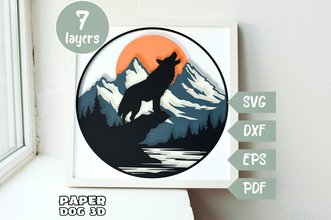 Wolf Scene Shadow Box Template, 3D Layered SVG for Cardstock ...