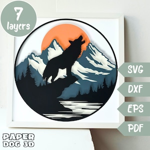 Wolf Scene Shadow Box Template, 3D Layered SVG for Cardstock ...