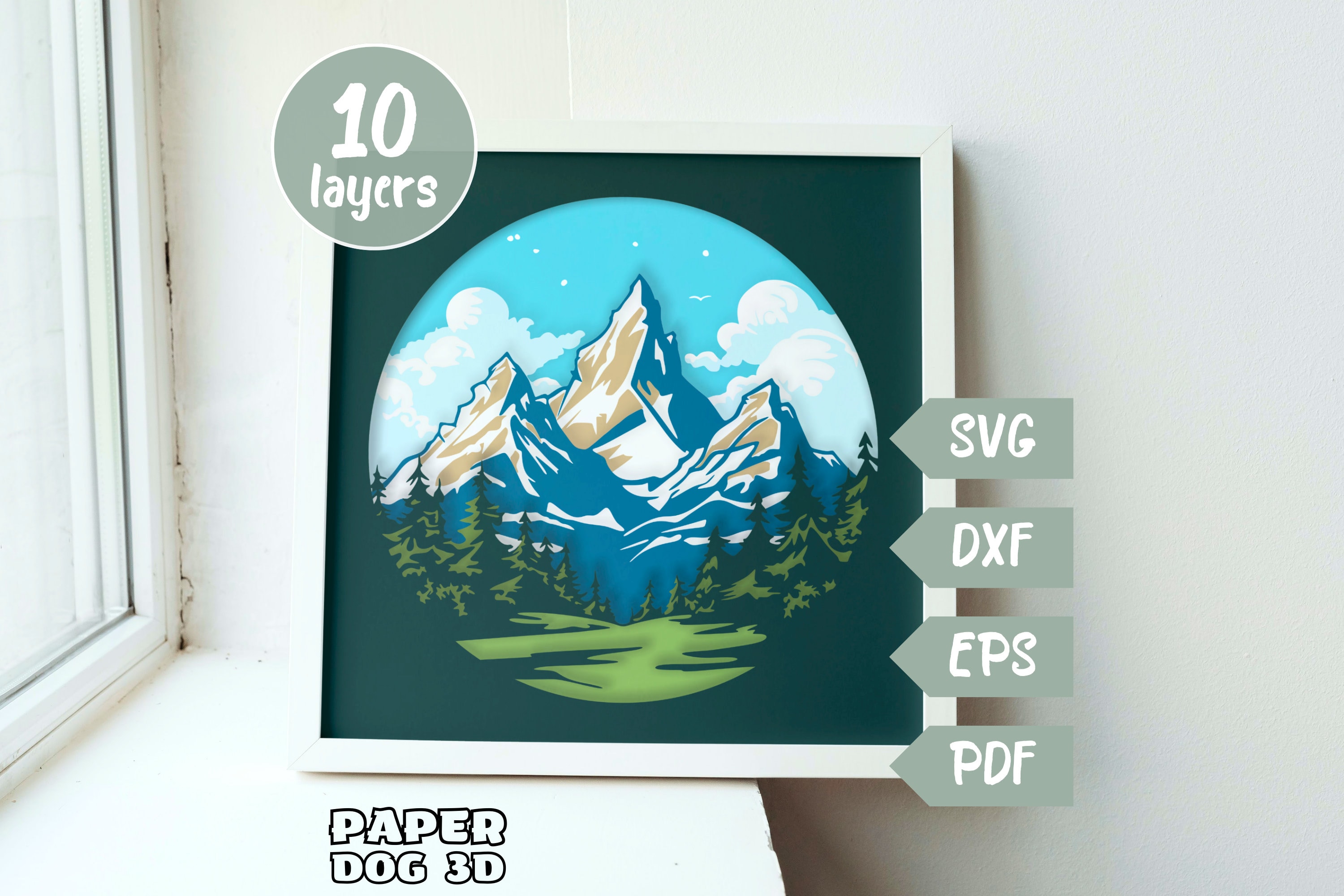 Mountains Shadow Box Template 3D Layered SVG for Cardstock, Multilayer ...