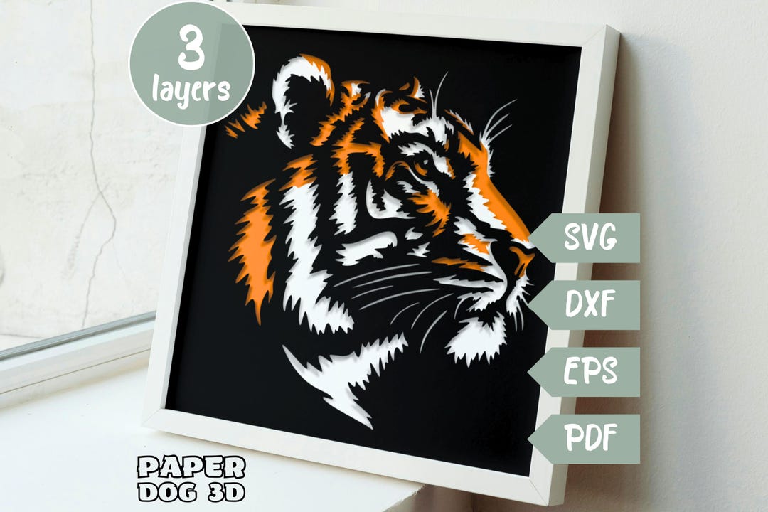 Tiger 3D Layered SVG for Cardstock, Multilayer Papercut, Animal Shadow ...