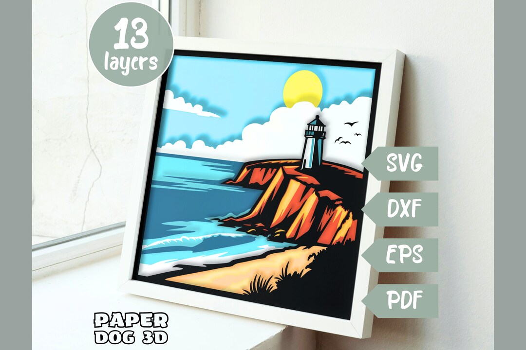 Lighthouse Shadow Box Template 3D Layered SVG for Cardstock, Multilayer ...