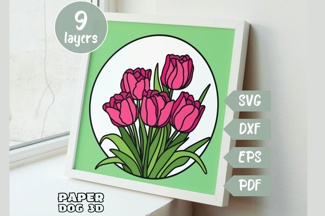 Tulip Shadow Box Template 3D Layered SVG for Cardstock, Multilayer ...